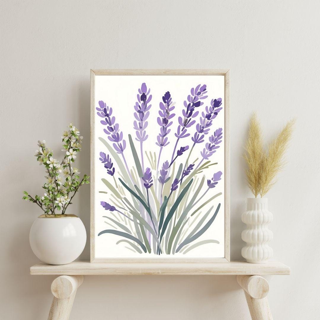 Lavender Flower Wall Art: Printable Art, Abstract Wall Art, Digital Art ...