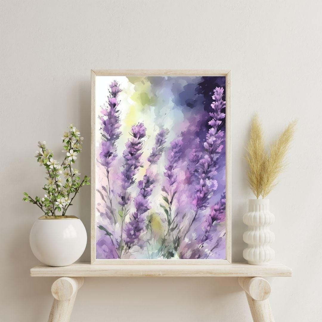 Lavender Flower Wall Art: Printable Art, Abstract Wall Art, Digital Art ...