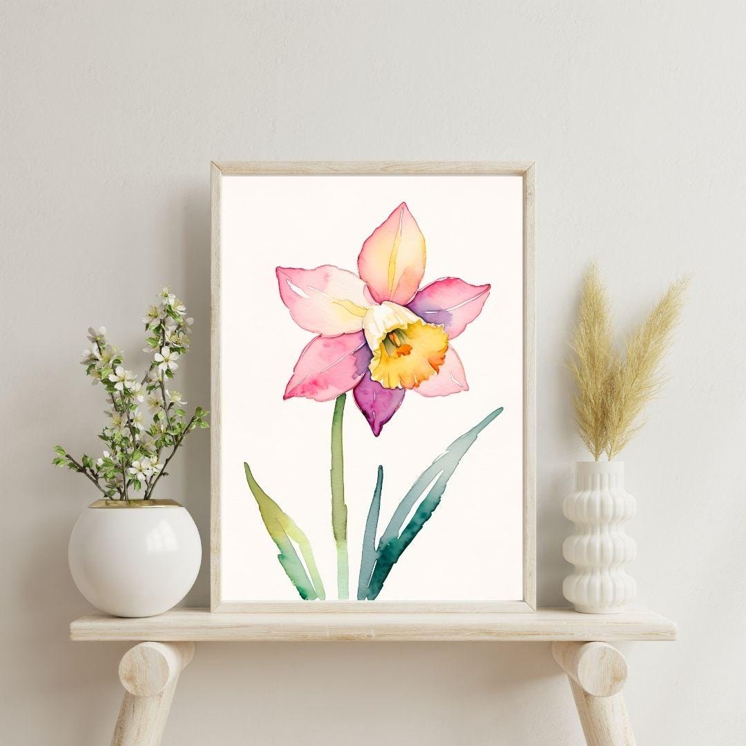 Daffodil Flower Wall Art: Printable Art, Abstract Wall Art, Digital Art ...