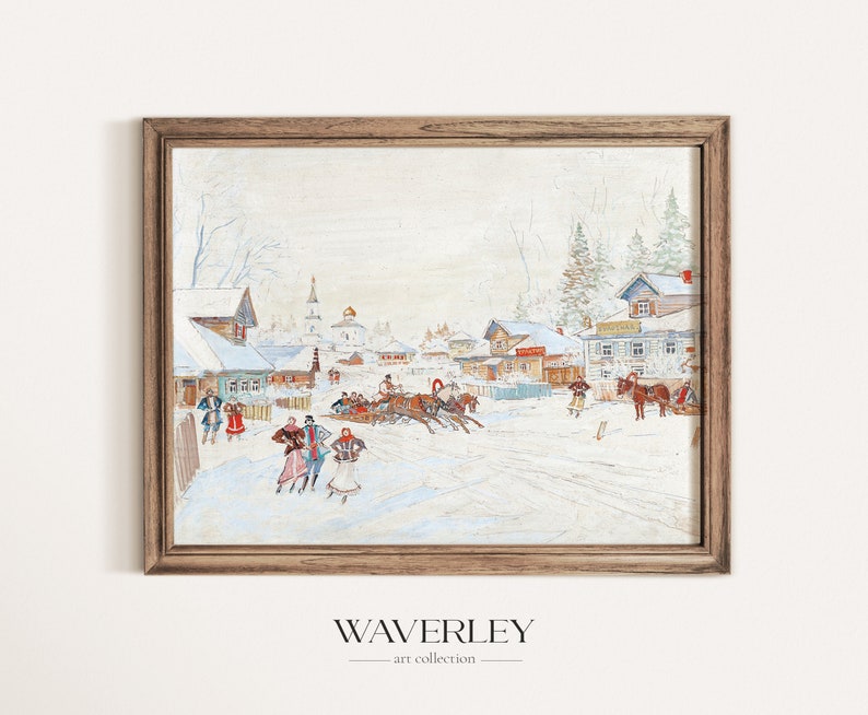 Christmas Scene Painting Winter Wall Art Print Winter - Etsy