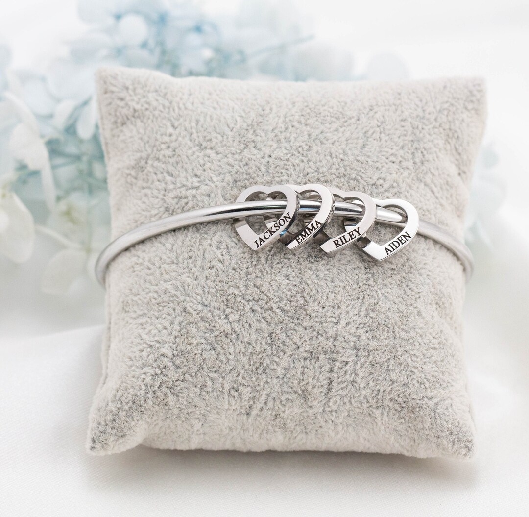 Personalized Heart Charm Bracelet: Custom Name Engraved Jewelry - Etsy