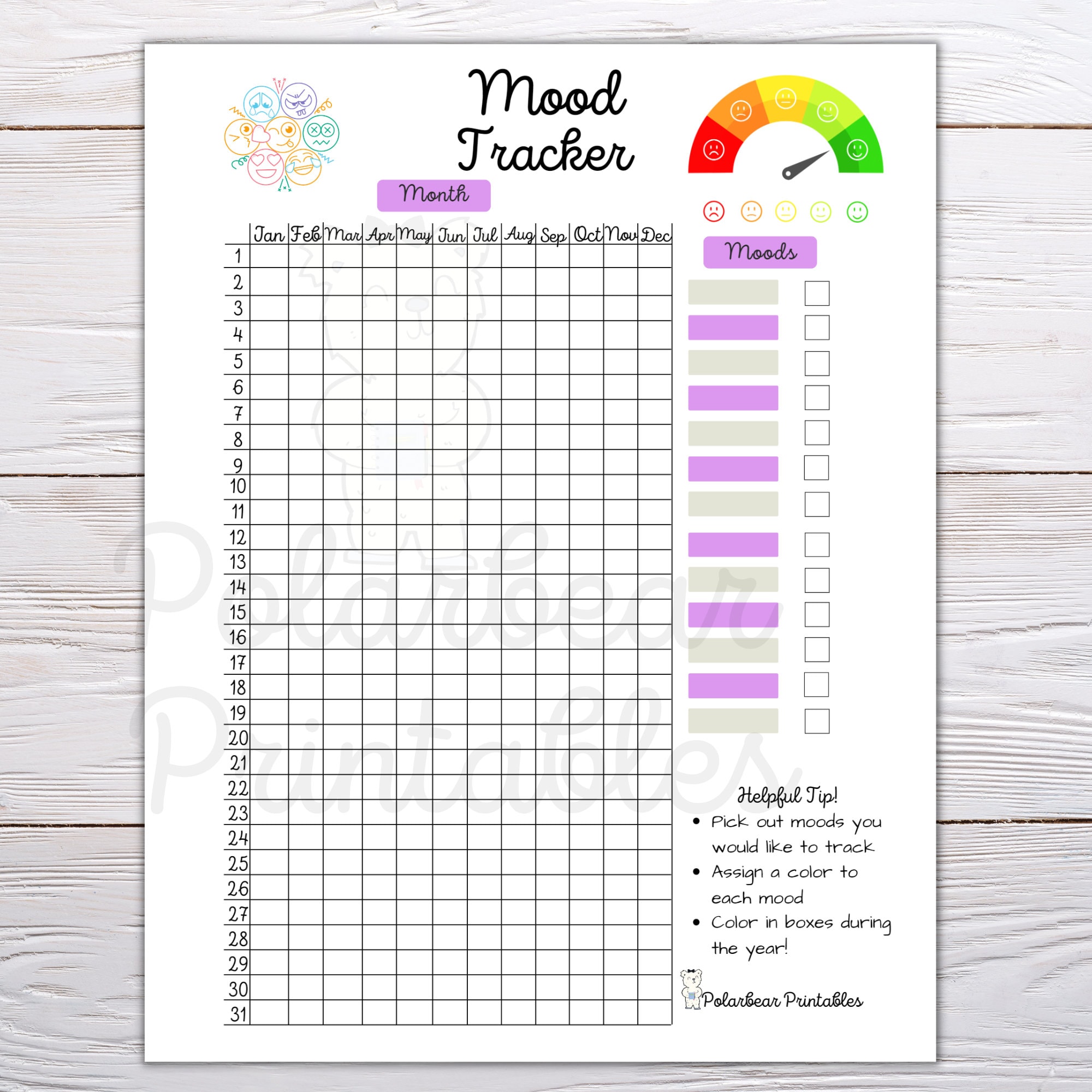 Printable Mood Tracker, Classic Happy Planner, Big Hp, Mini Hp, Happy ...