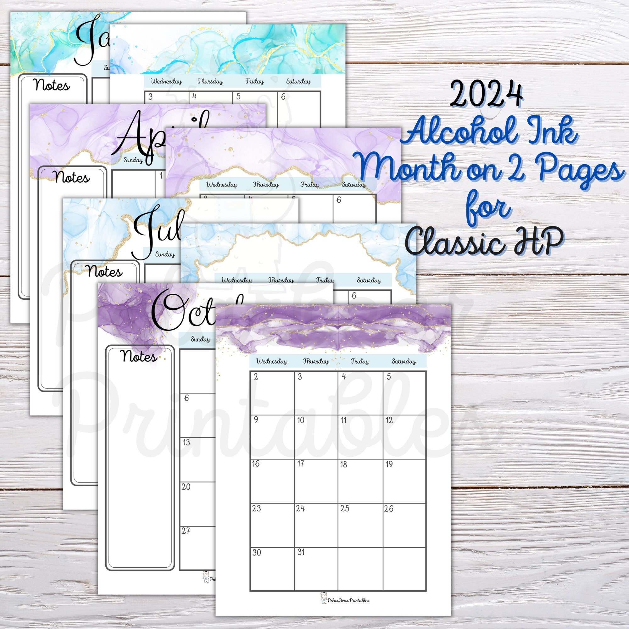 Printable, 2024 Calendar, Alcohol Ink, Classic Happy Planner, Monthly ...