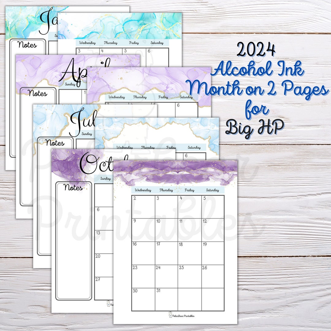 Printable, 2024 Calendar, Alcohol Ink, Big Happy Planner, Monthly ...