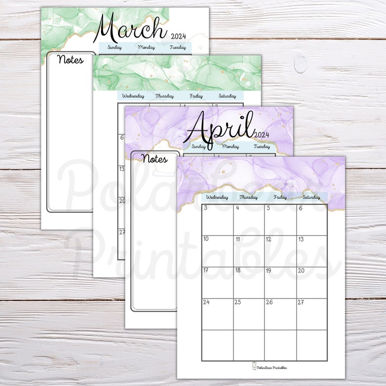 Printable, 2024 Calendar, Alcohol Ink, Classic Happy Planner, Monthly ...