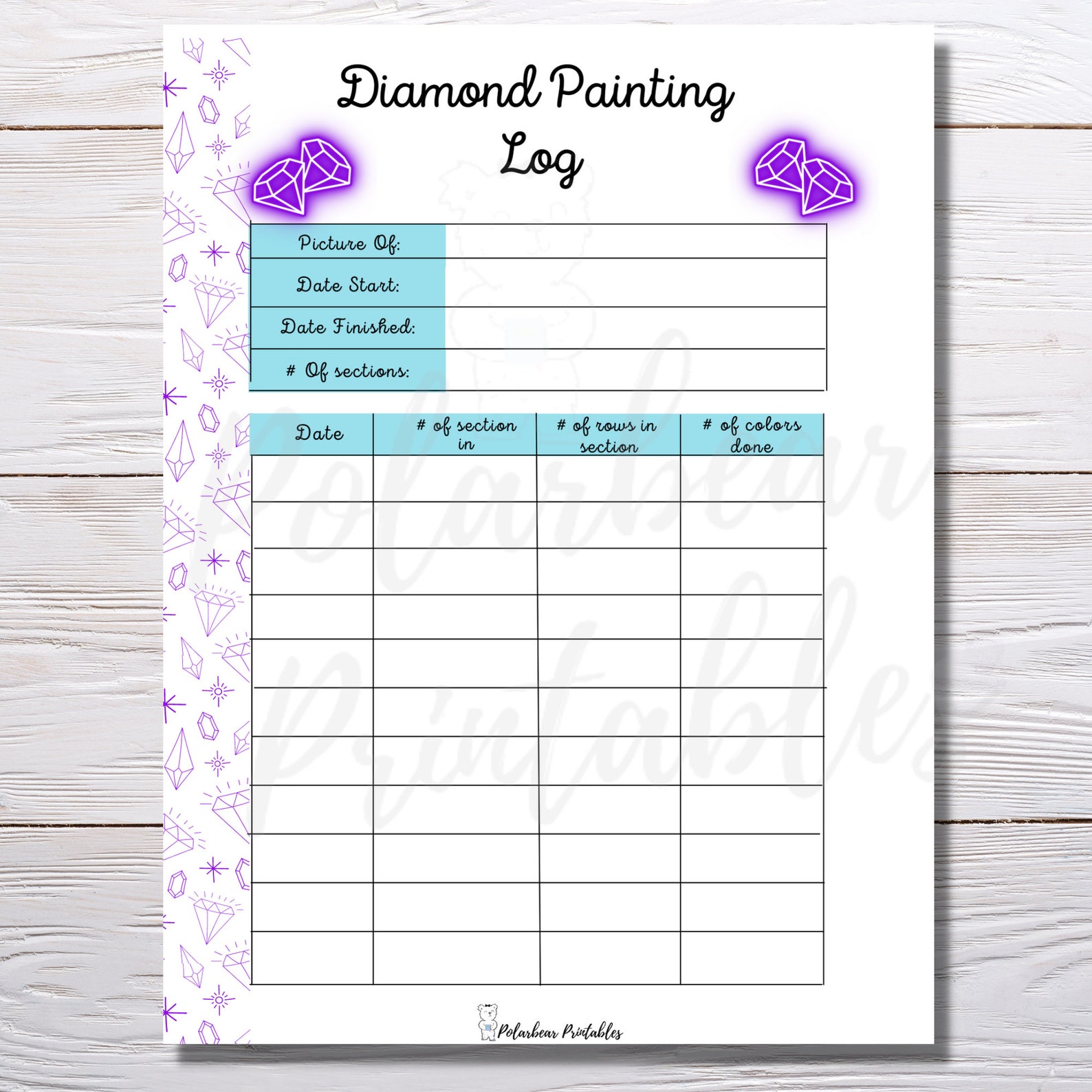 Printable Diamond Painting Log Classic Happy Planner Diamond - Etsy