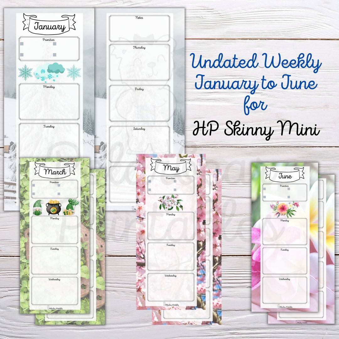 Printable Skinny Mini Undated Weekly Layout for January to June, Happy ...