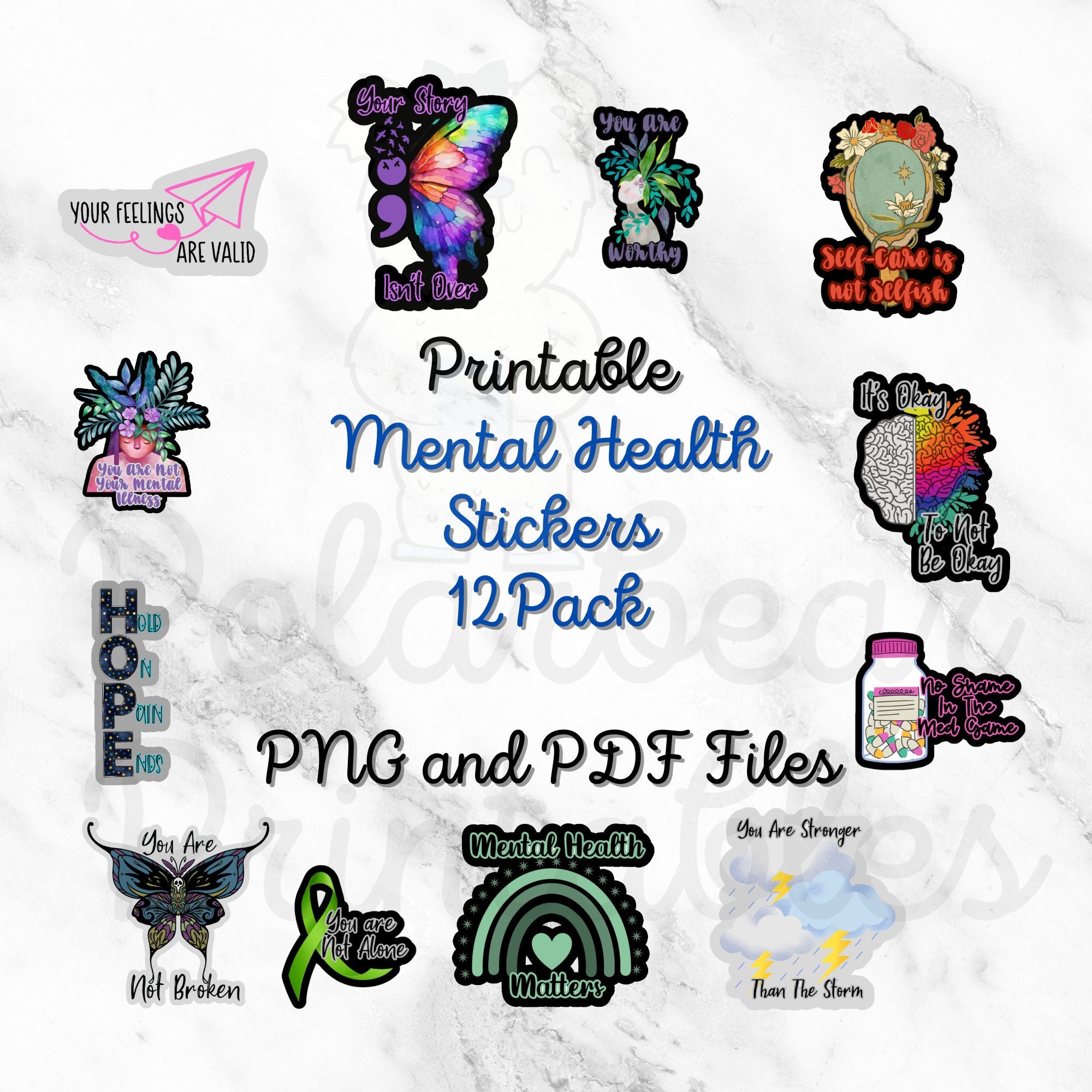 Printable, Mental Health Stickers, PNG Stickers, PDF Stickers, Print ...