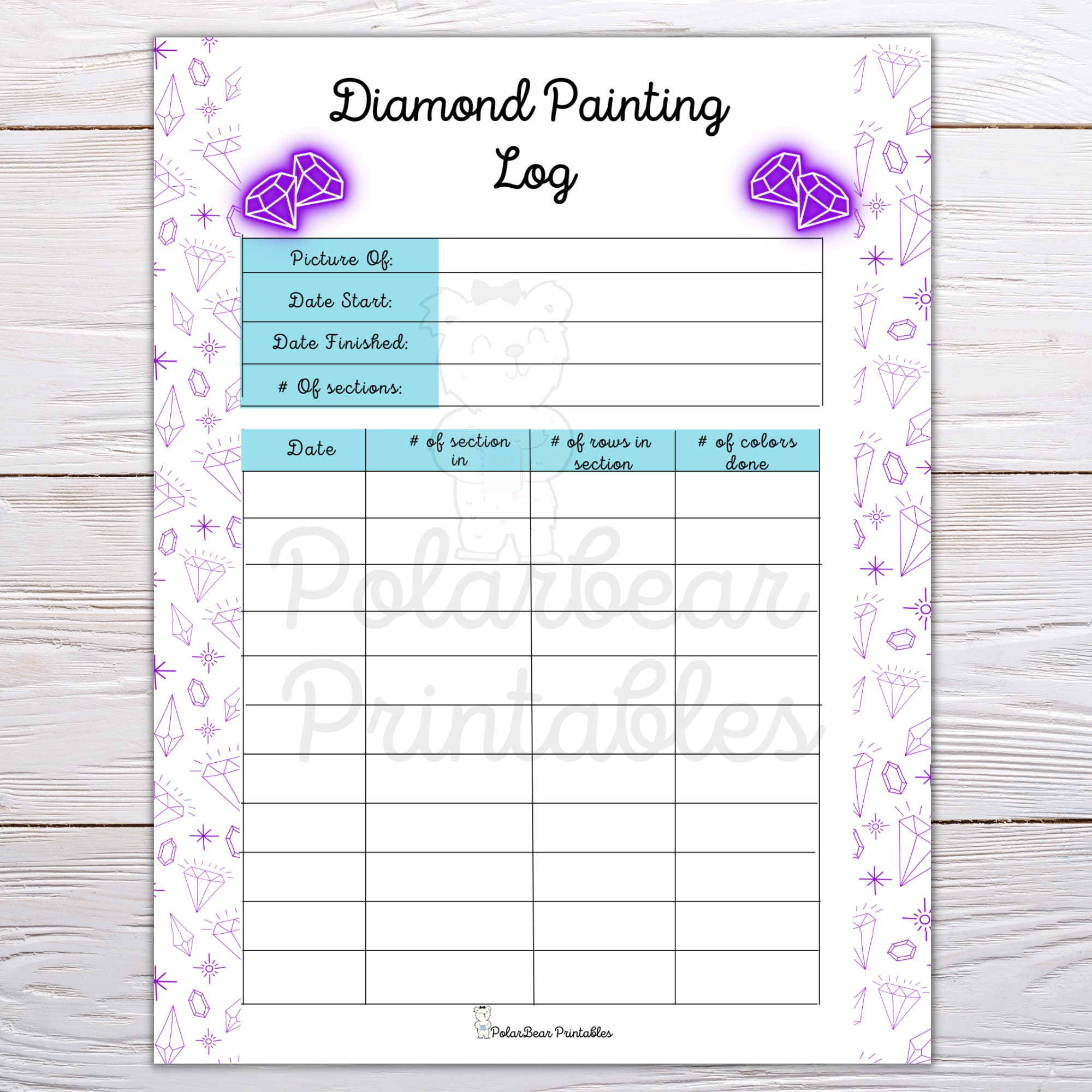 Printable Diamond Painting Log, Mini Happy Planner, Diamond Painting ...