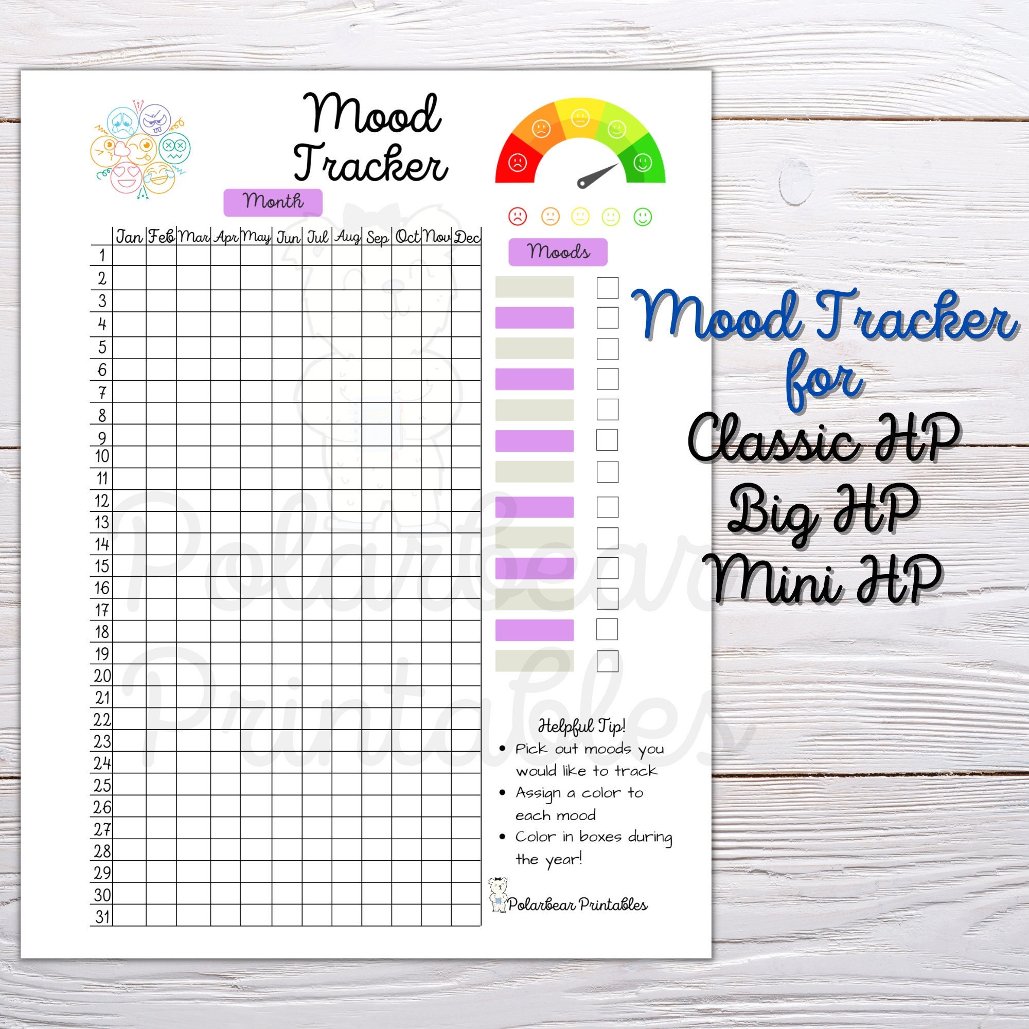 Printable Mood Tracker, Classic Happy Planner, Big Hp, Mini Hp, Happy ...