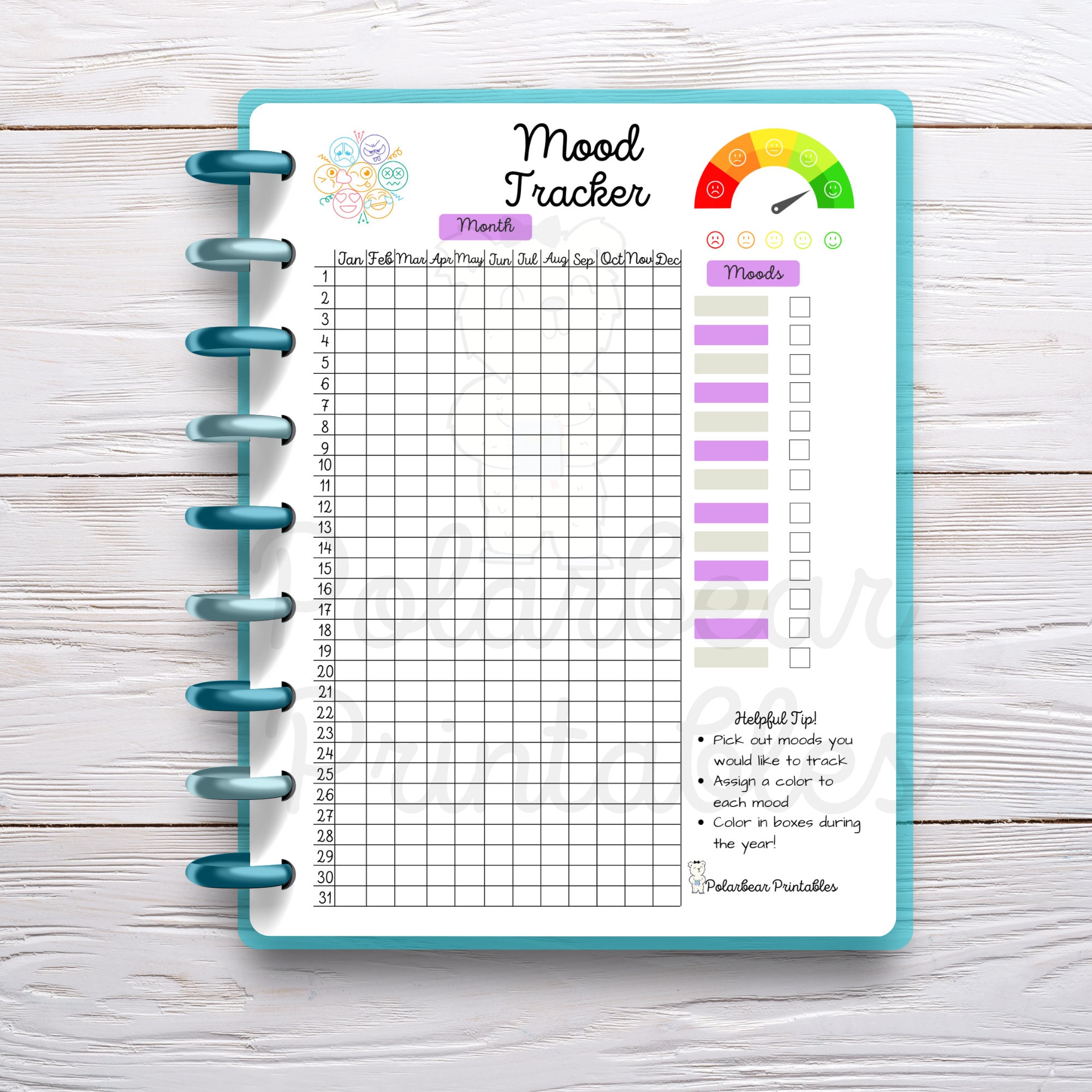 Printable Mood Tracker, Classic Happy Planner, Big Hp, Mini Hp, Happy ...