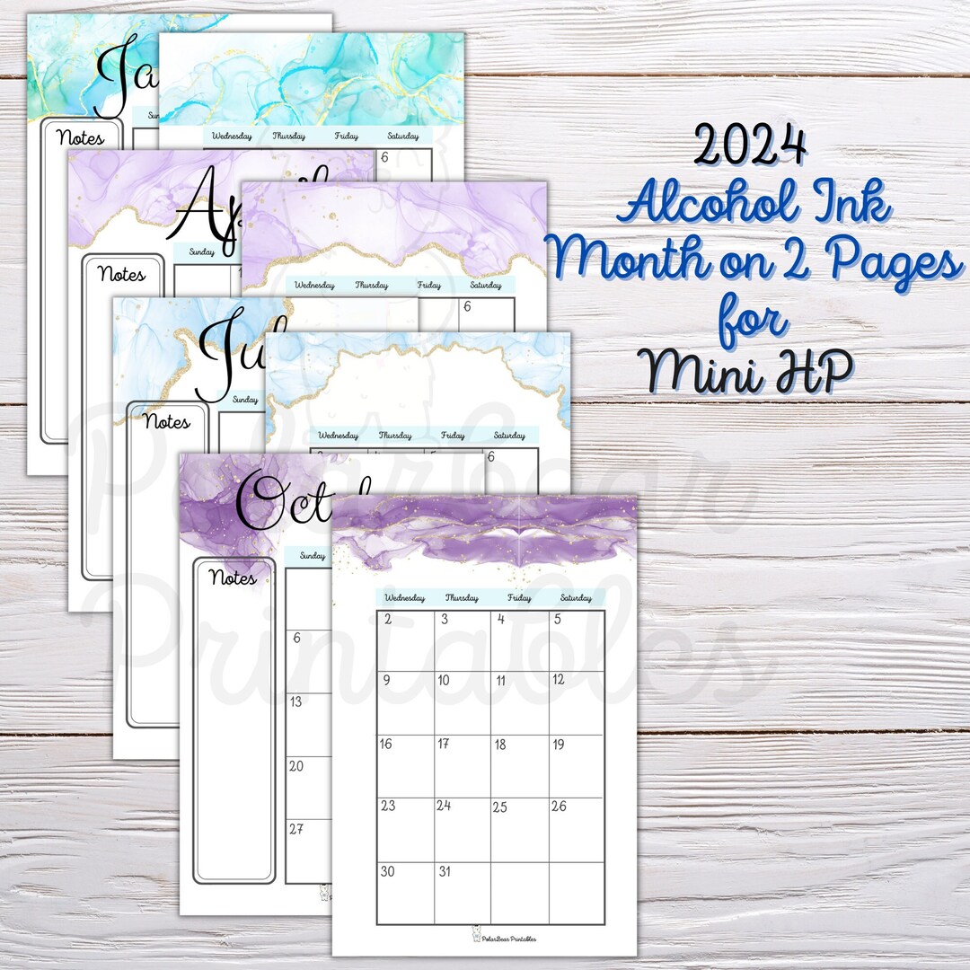Imprimible, Calendario 2024, Tinta con alcohol, Mini Planificador Feliz ...