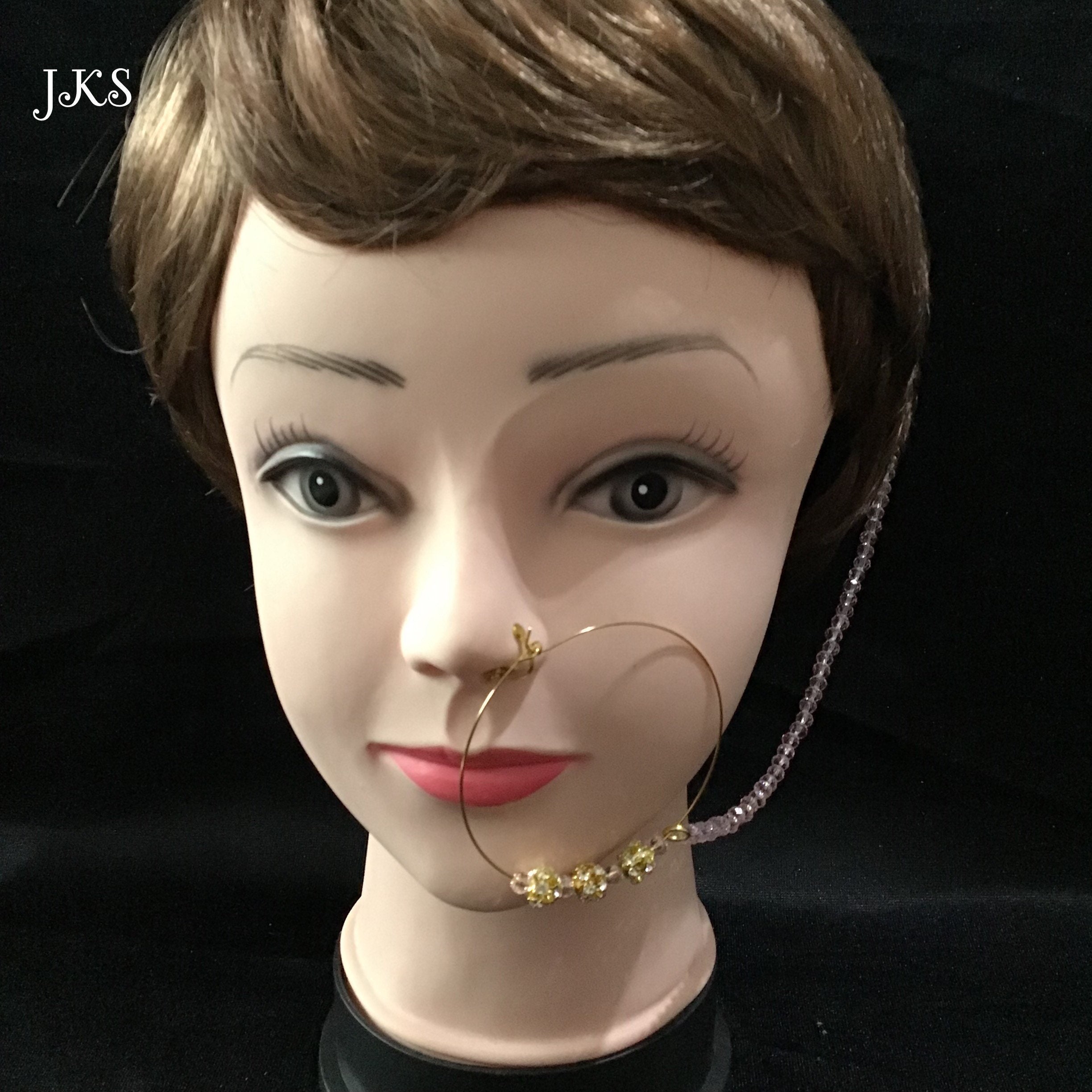 Indian Nath Traditional Gold Plated Rhinestone Nose Ring Pierced Nose