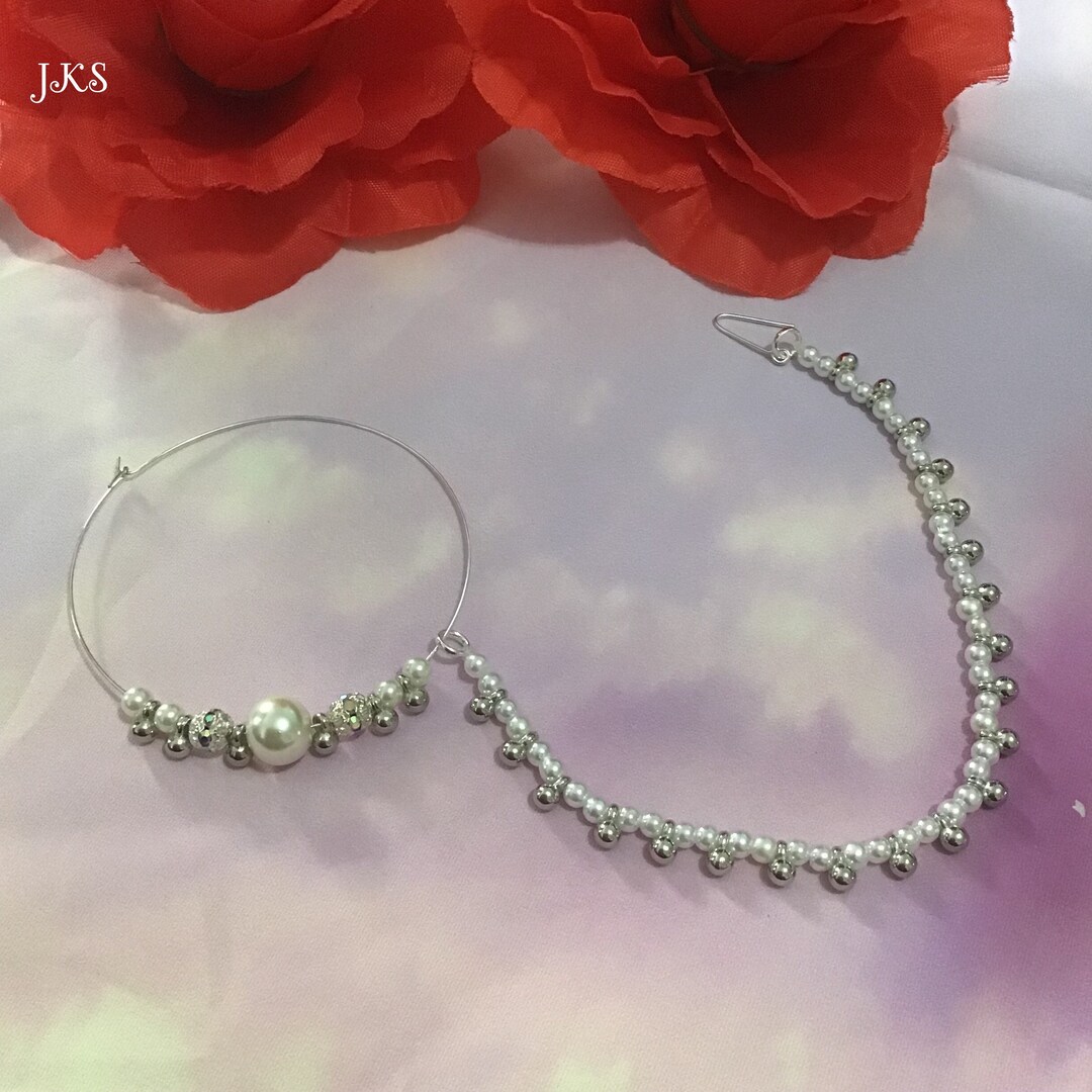 Indian Nath Traditional Silver Plated Pearl Nose Ring - Etsy