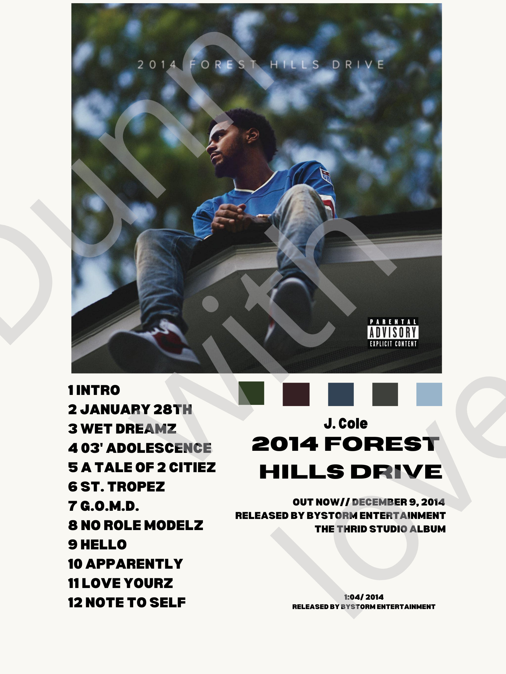J.COLE (2014 Forest Hills Drive) Album Cover, Digital Print - Etsy