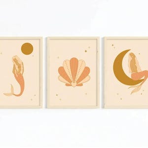 Boho Mermaid Print, Mermaid Wall Art Set of 3, Mermaid Art for Girls ...