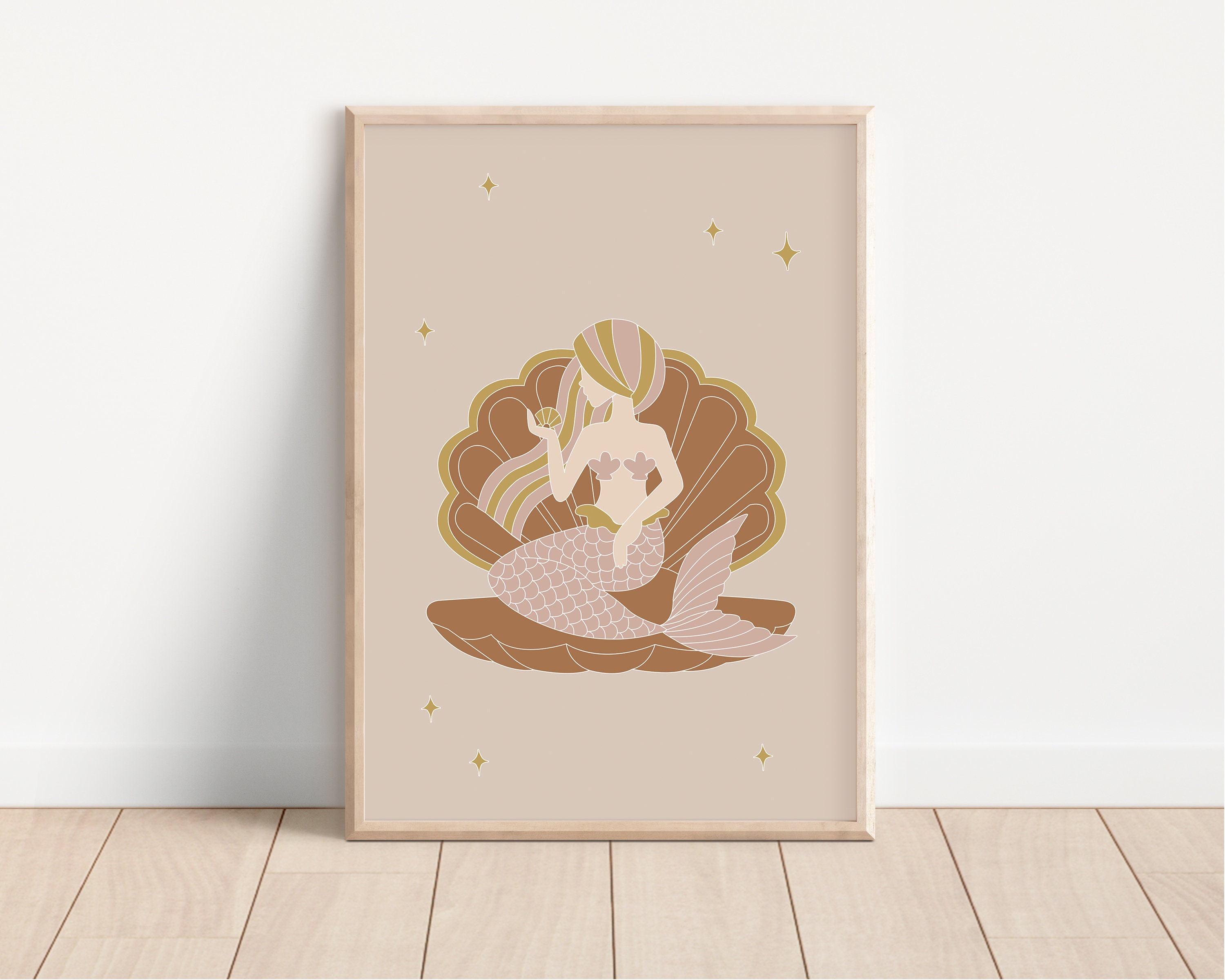Boho Mermaid Print Girl Nursery, Mermaid Printable Wall Art, Digital ...