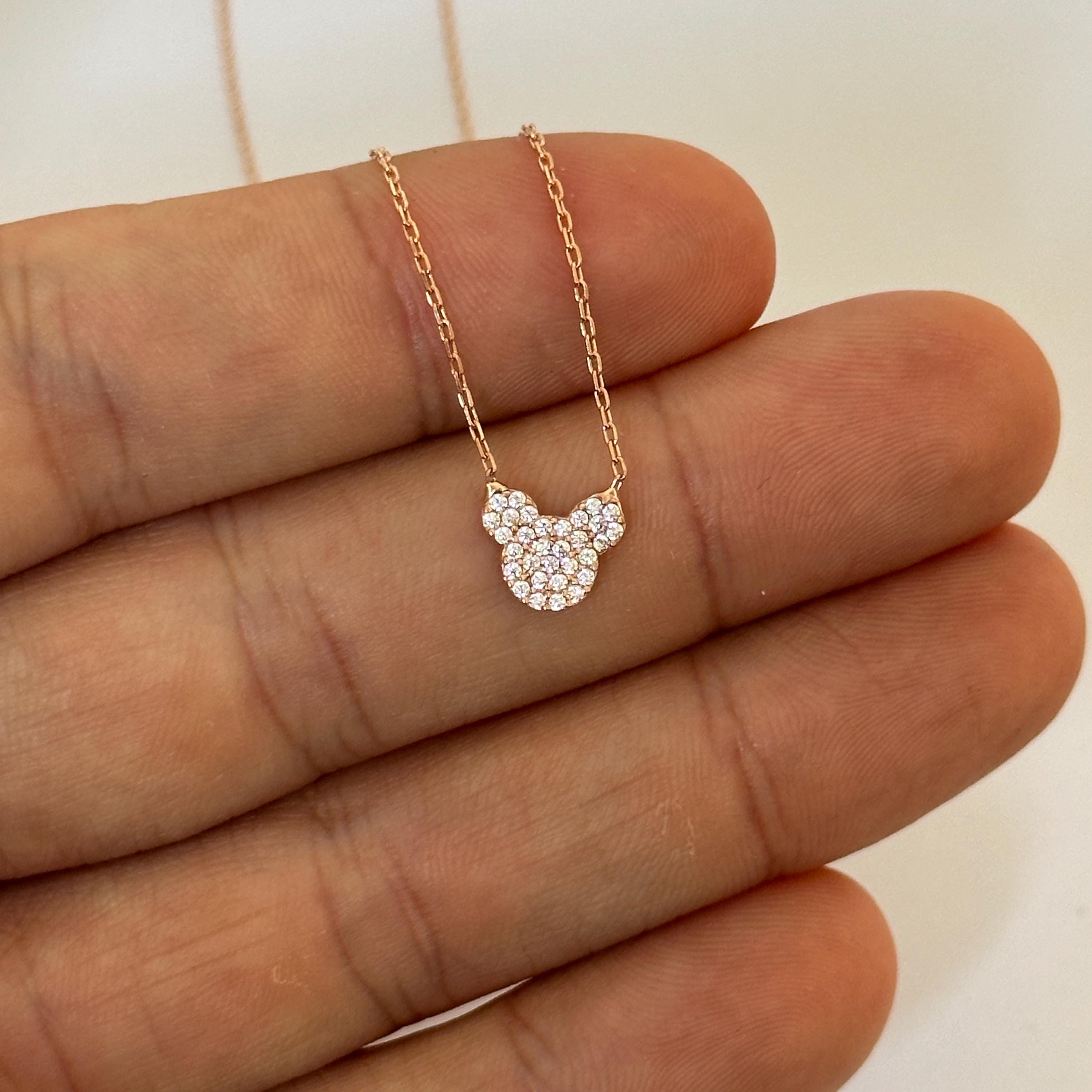 14k Gold Diamond Mickey Mouse Necklace, Dainty Disney Pendant Necklace ...