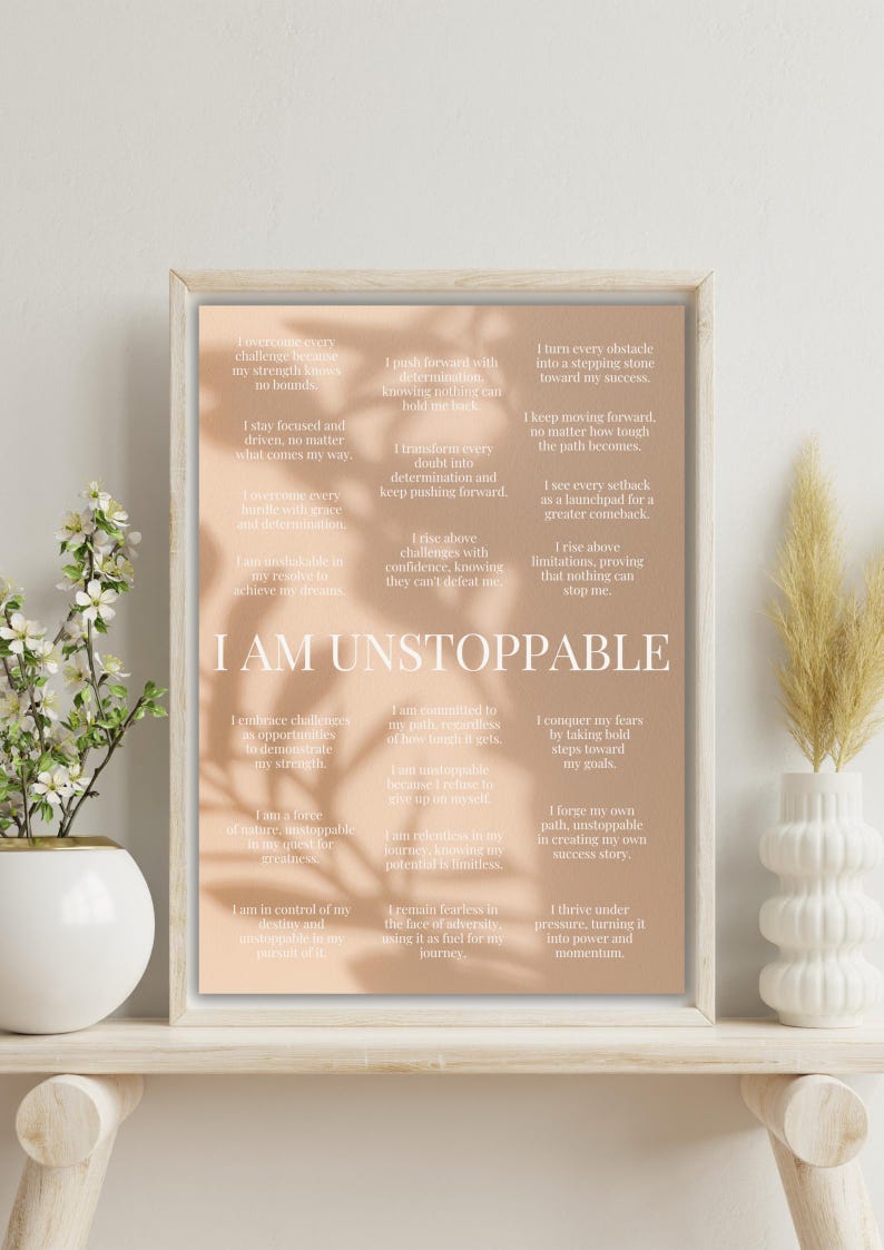 Unstoppable Living Affirmation Poster - Printable Inspirational Wall ...