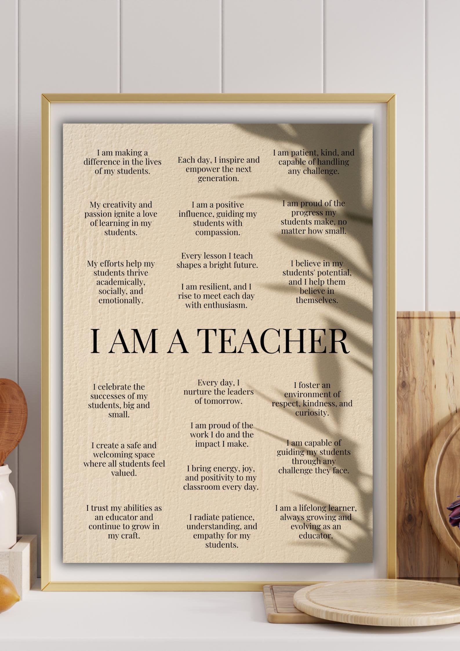 Teacher Affirmation Printable - Motivational Wall Art - Inspirational ...
