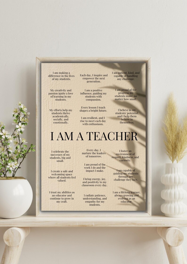 Teacher Affirmation Printable - Motivational Wall Art - Inspirational ...