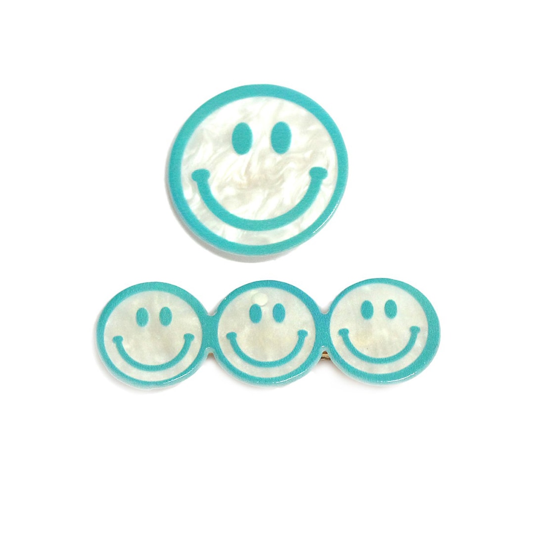 Teal Smiley Happy Face Hair Clip 2 Piece Set - Etsy