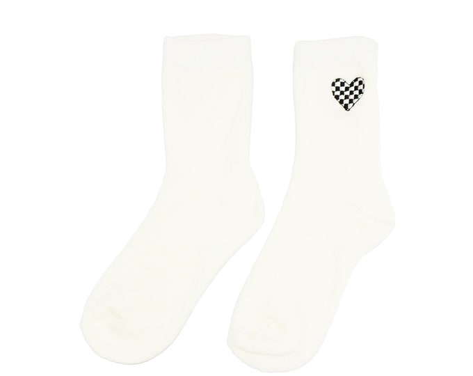 Checkered Heart Crew Socks - White/black - Etsy