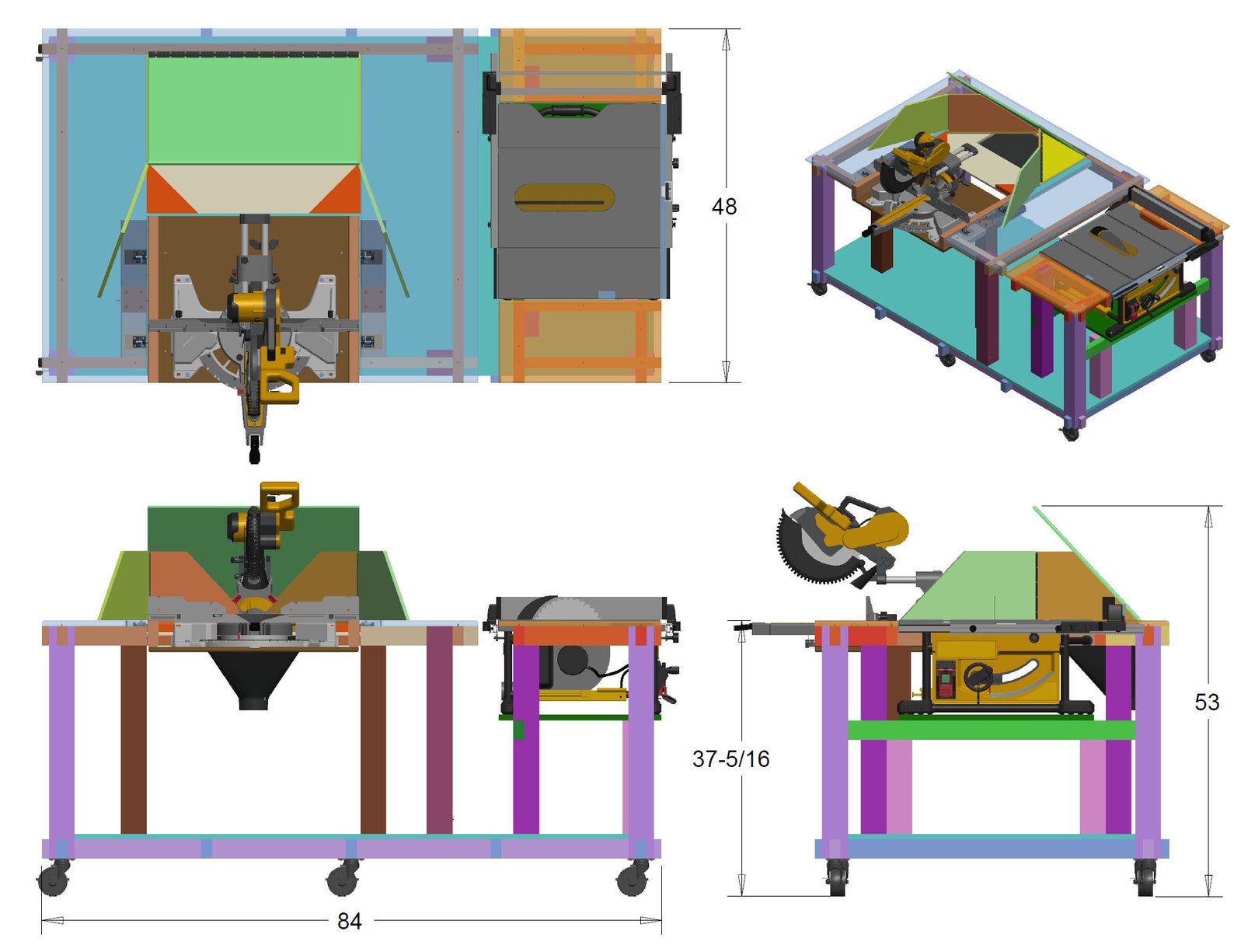 Workbench Plans ~ Flipping Miter Saw With Dust Shroud | Table Saw - Etsy