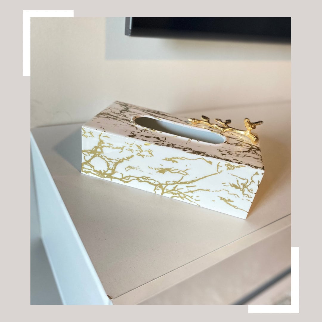 White & Gold Marble Tissue Box Cover Luxury Tissue Box Cover High-end ...
