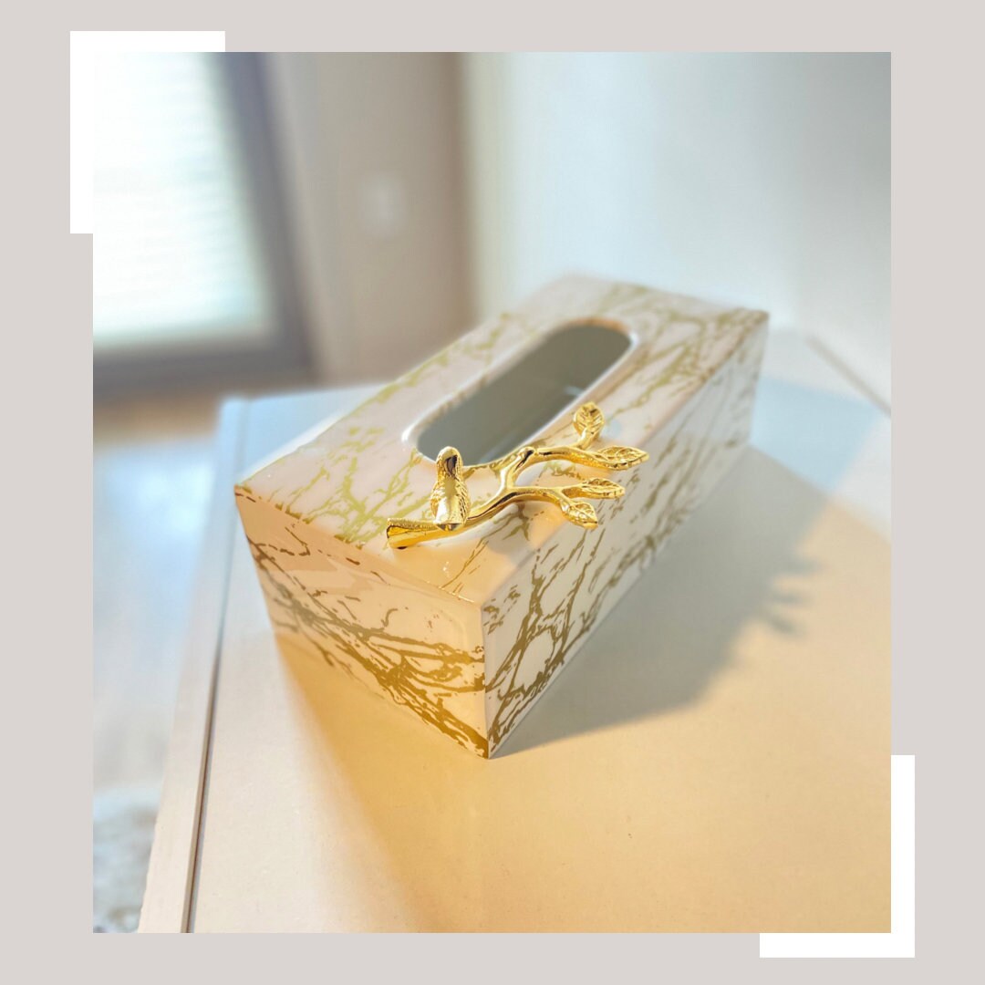 White & Gold Marble Tissue Box Cover Luxury Tissue Box Cover High-end ...