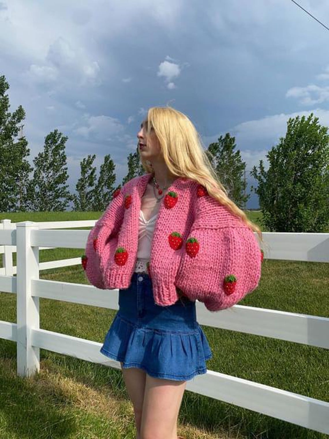 Strawberry Hot Pink Cardigan,strawberry Cardigan ,handmade , Christmas ...