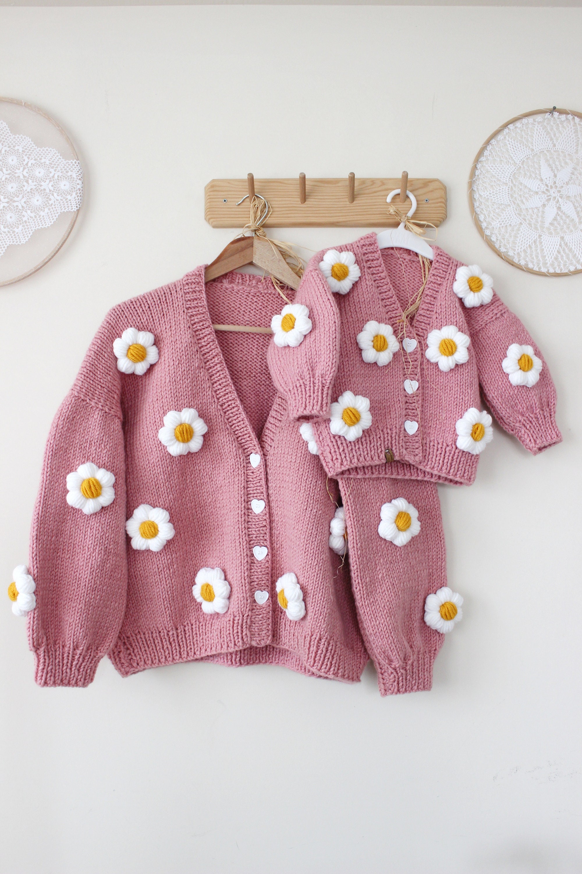 Mom-daughter Daisy Cardigan Combination /chunky Cardigan /knit Cardigan ...