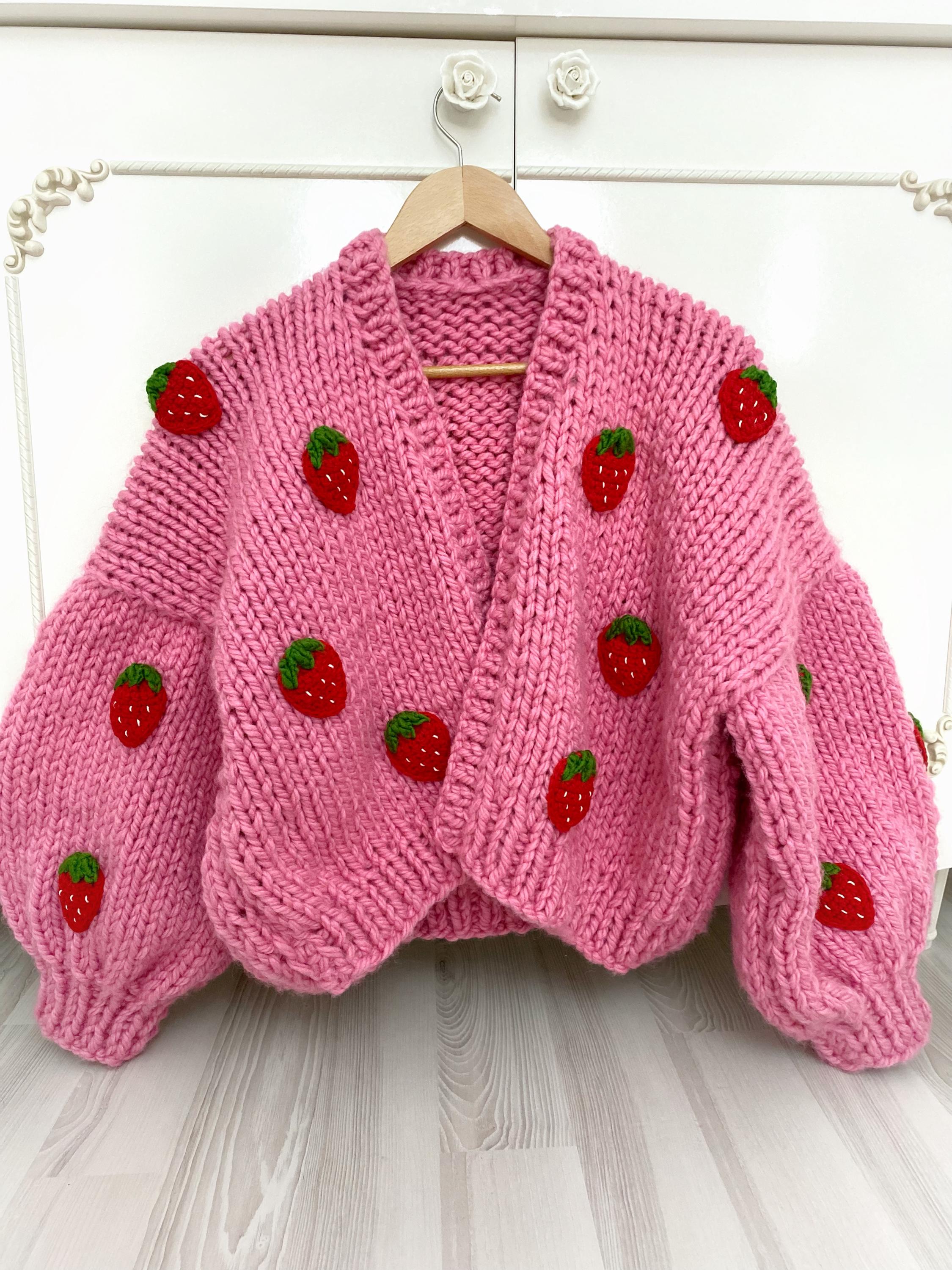 Strawberry Hot Pink Cardigan,strawberry Cardigan ,handmade , Christmas ...