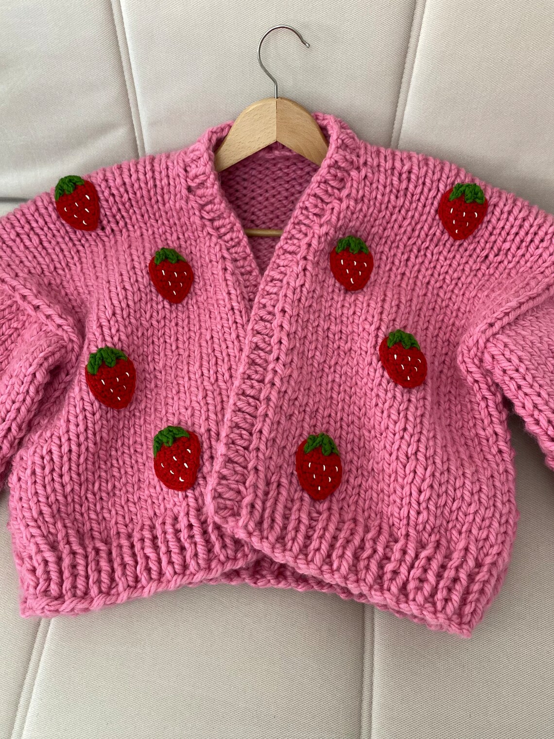 Strawberry Hot Pink Cardigan,strawberry Cardigan ,handmade , Christmas ...