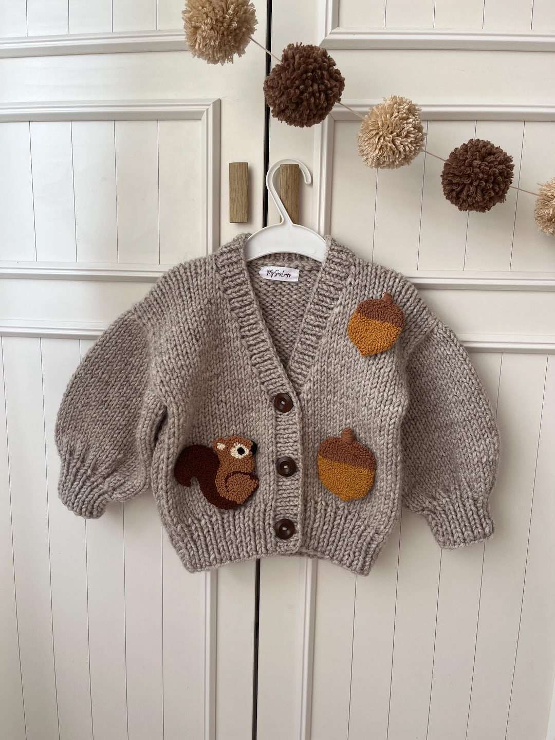 Autumn Squirrel & Acorn Punch Needle Baby Cardigan ,handmade Unisex ...
