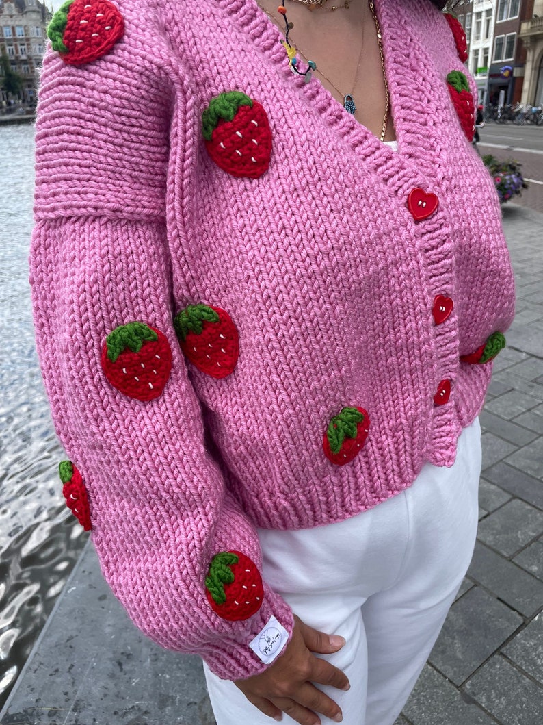 Strawberry Hot Pink Cardigan,strawberry Cardigan ,handmade , Christmas ...
