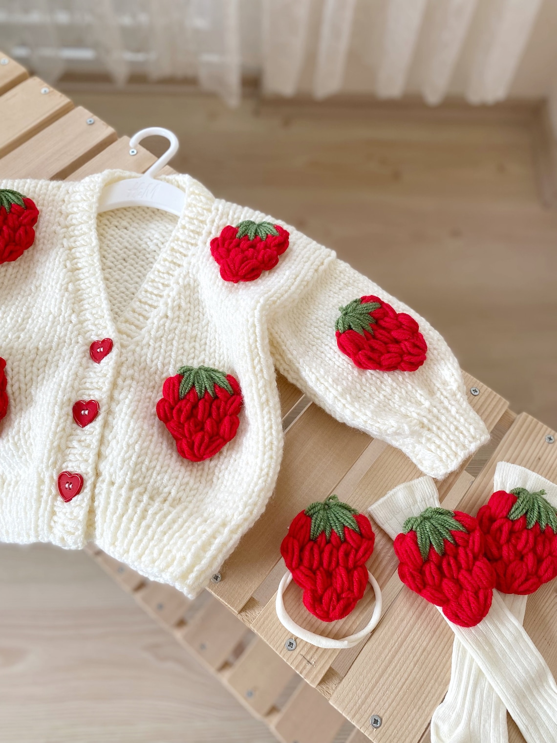 Big Strawberry Cardigan ,knitted Handmade Baby Strawberry Cardigan ...