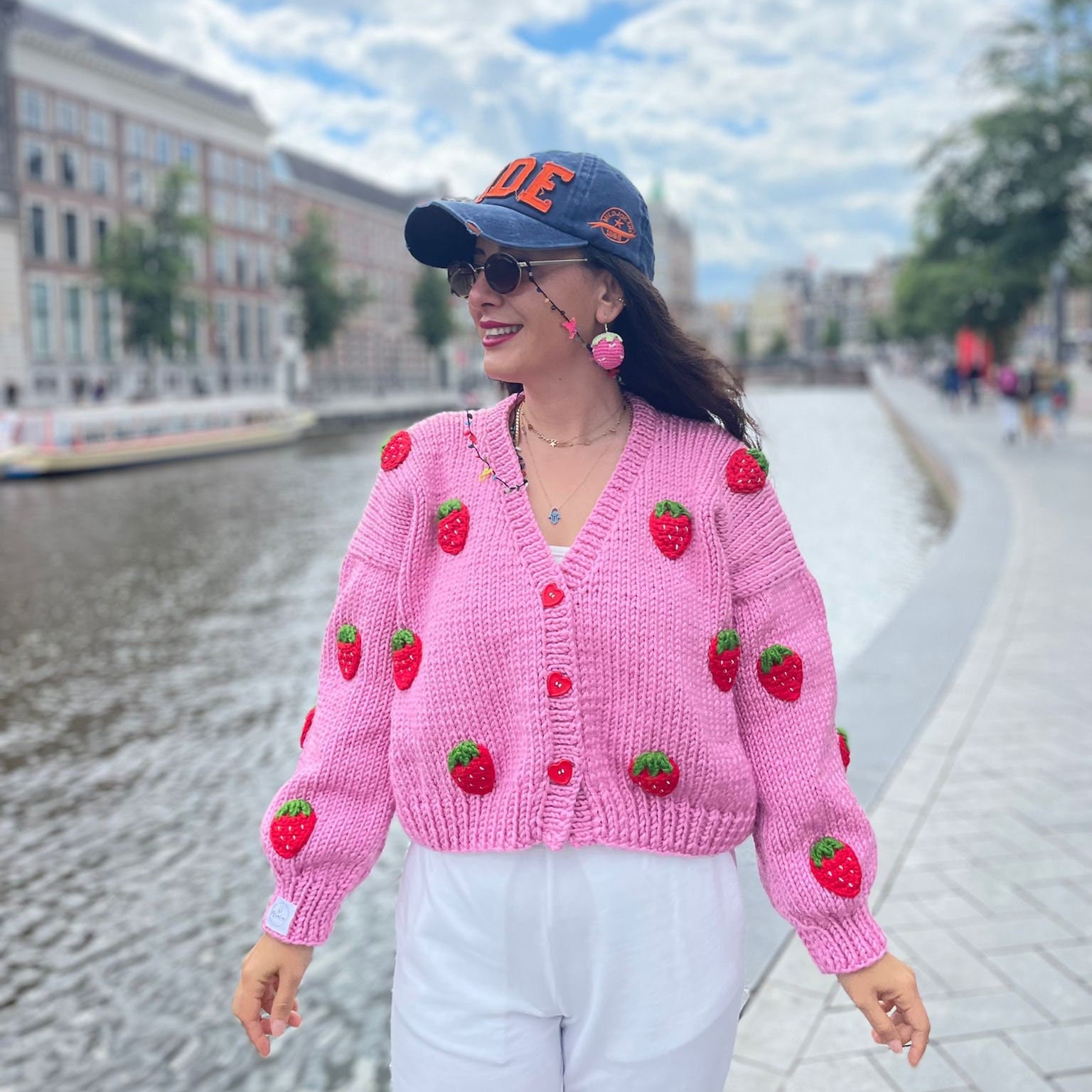 Strawberry Hot Pink Cardigan,strawberry Cardigan ,handmade , Christmas ...