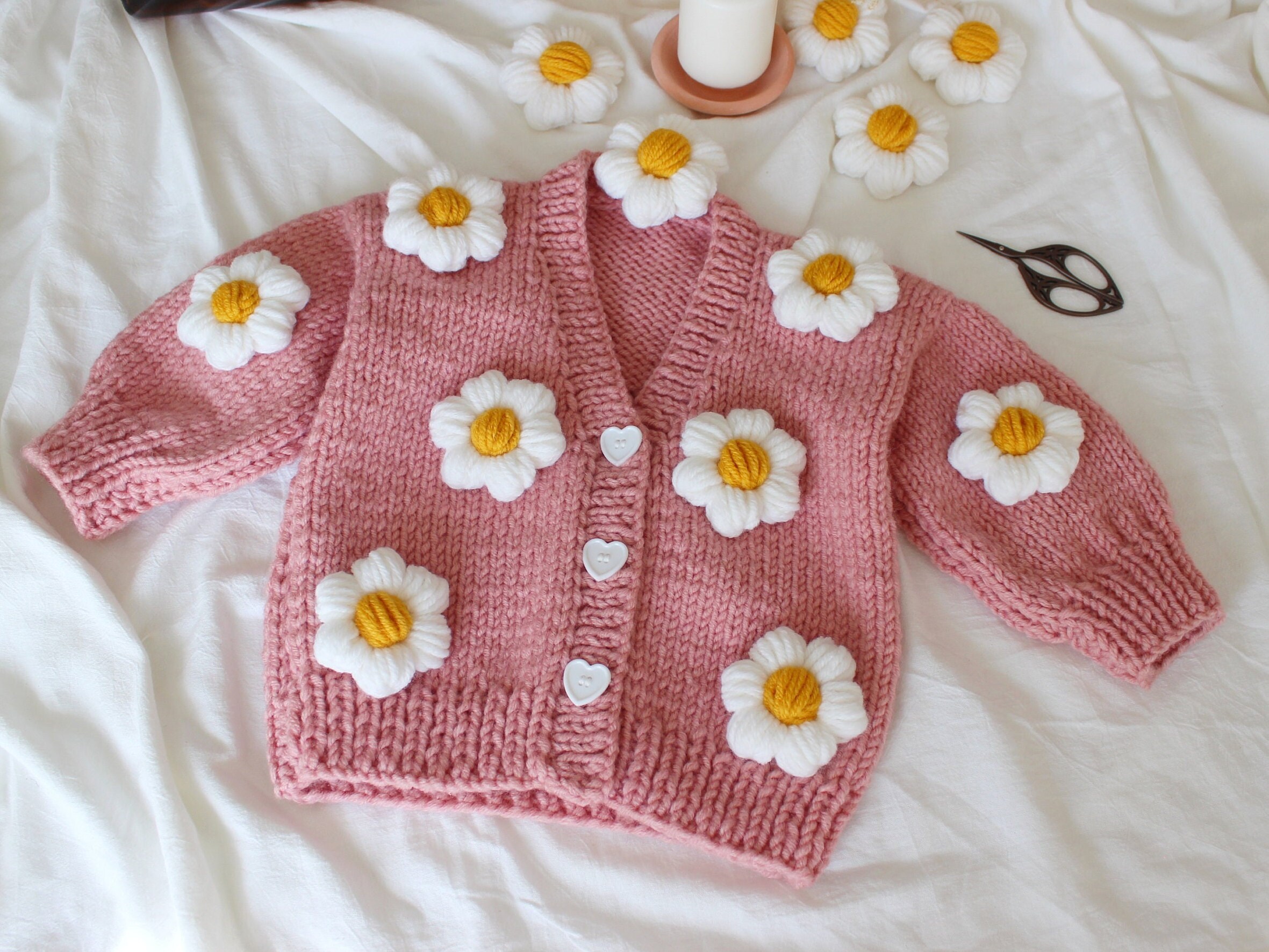 Daisy Knit Jacket Chunky Knit Product Handmade Daisy Pink - Etsy
