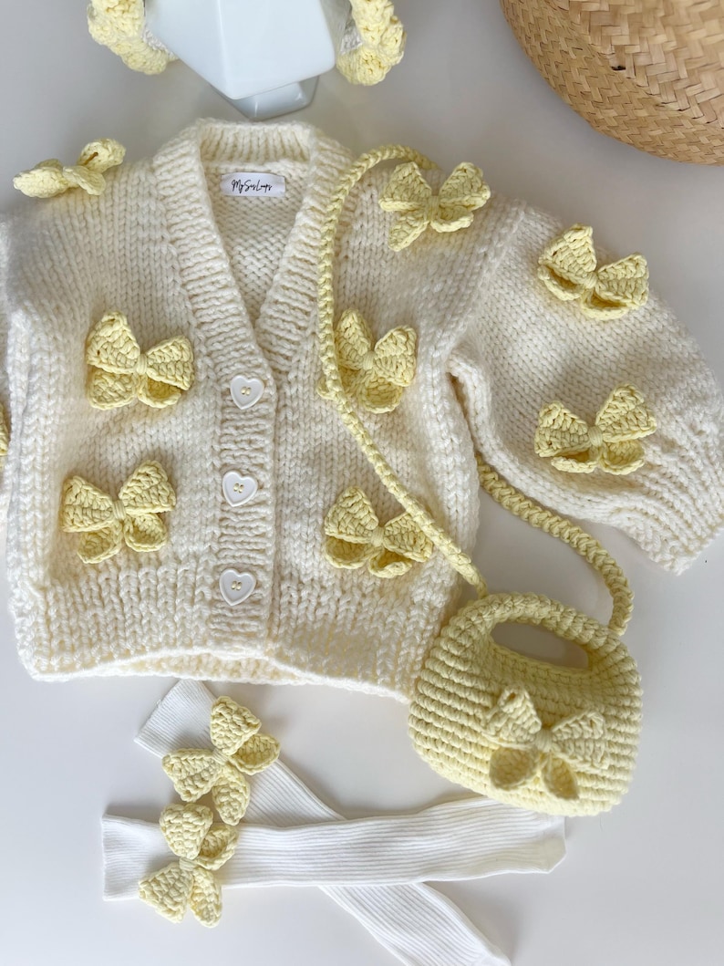 Mysisloops Butter Yellow Bows Cardigan,pink Cardigan,kids Sweaters ...