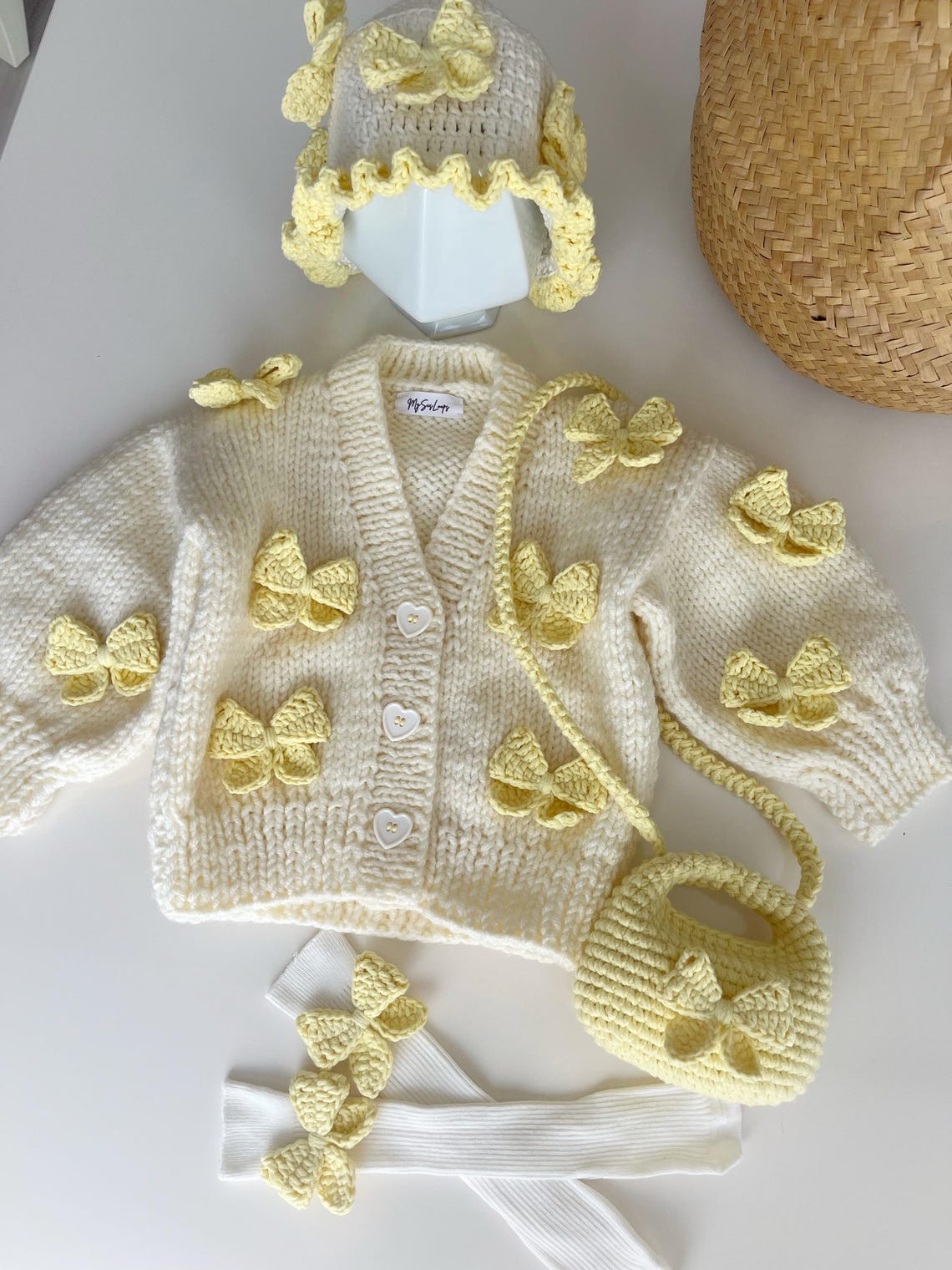 Mysisloops Butter Yellow Bows Cardigan,pink Cardigan,kids Sweaters ...
