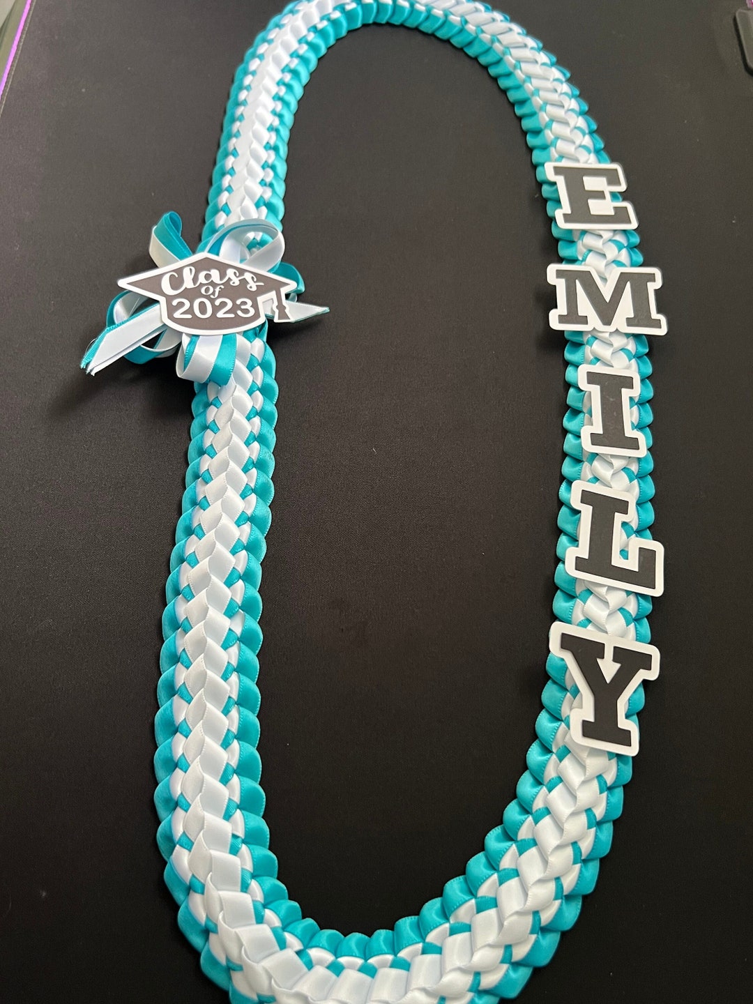 Graduation Lei With Name Double Braided Hawaiian Style Ribbon Lei Class ...