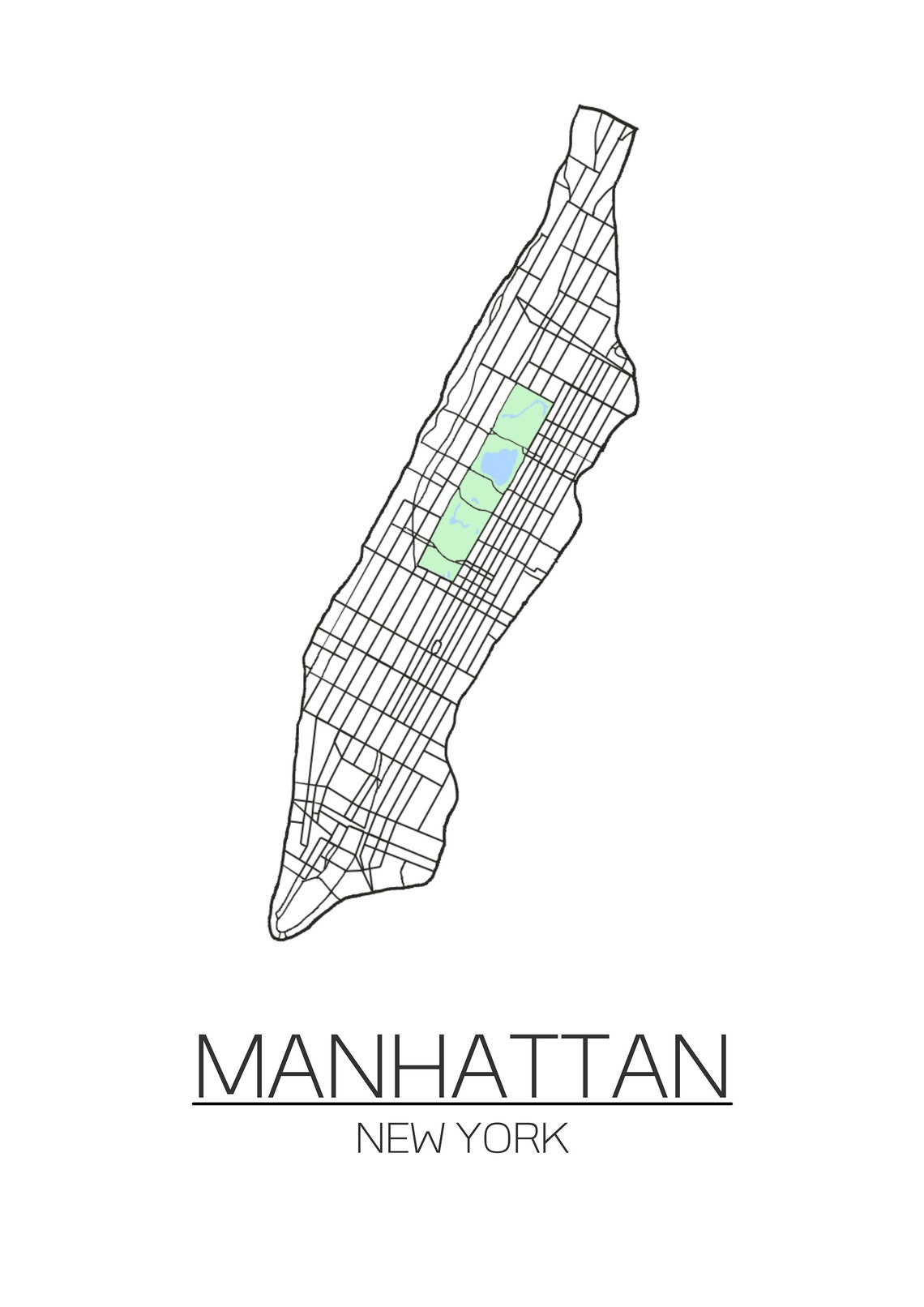 Manhattan hand-drawn minimalistic map | Etsy