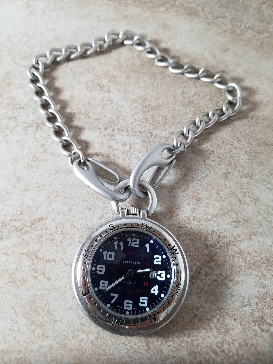 Milan Quartz Pocket Watch Silver Tone Japan Movement 12/24hour - Etsy