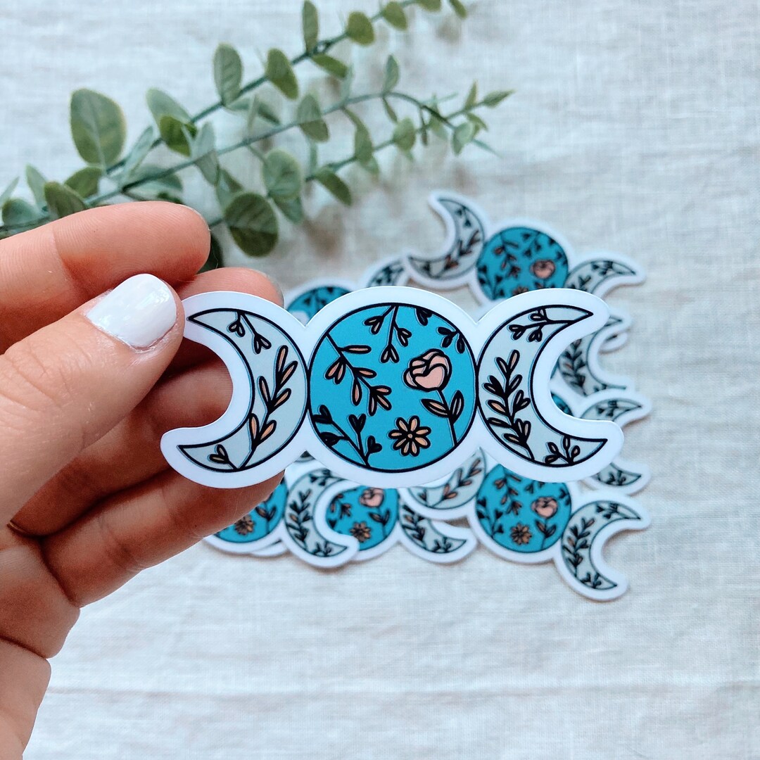 Floral Moon Phase Sticker | Waterproof Vinyl Decal - Etsy