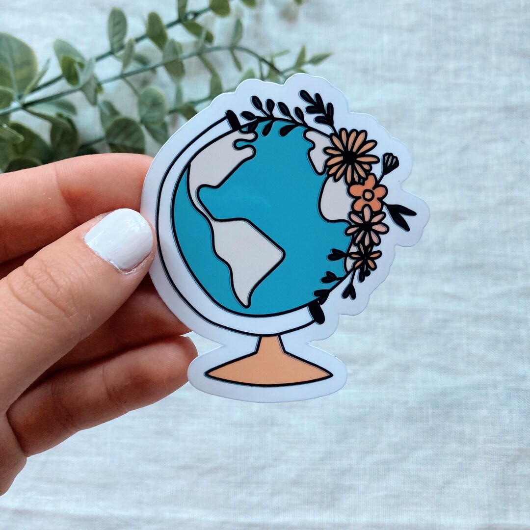 Globe Vinyl Sticker L Water Bottle Sticker L Globe L Gift for Travelers ...