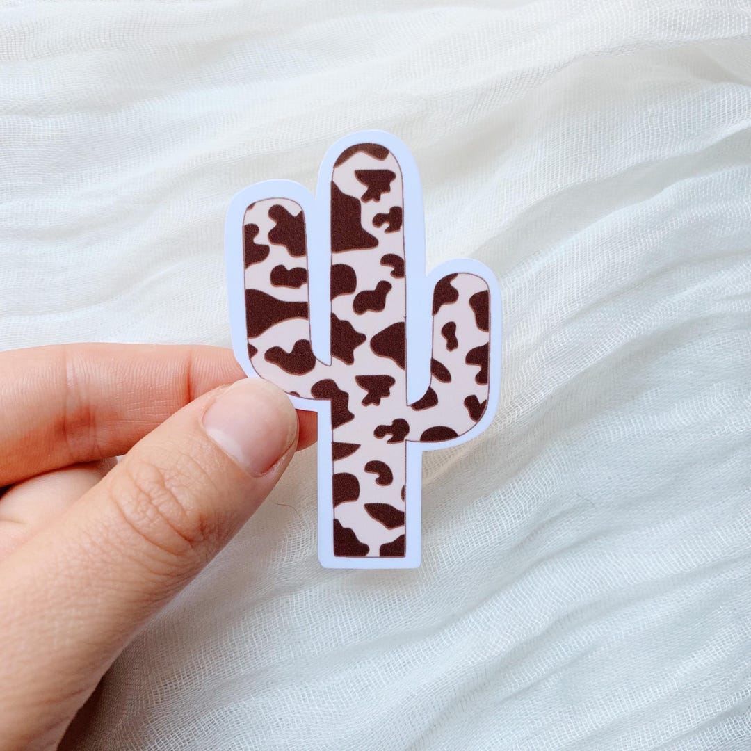 Cow Print Cactus Waterproof Sticker, Western Decor - Etsy