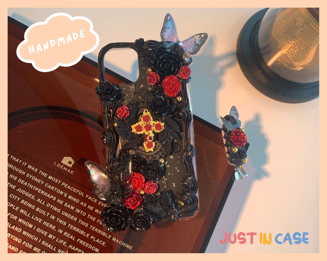 Red Roses Cross Gothic Style Decoden Phone Case Hand-made Phone Case - Etsy