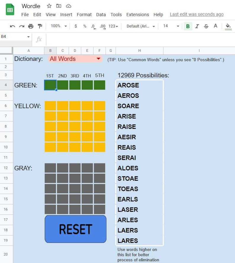 Wordle Helper or Solver Spreadsheet - Etsy