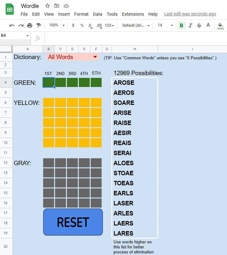 Wordle Helper or Solver Spreadsheet - Etsy